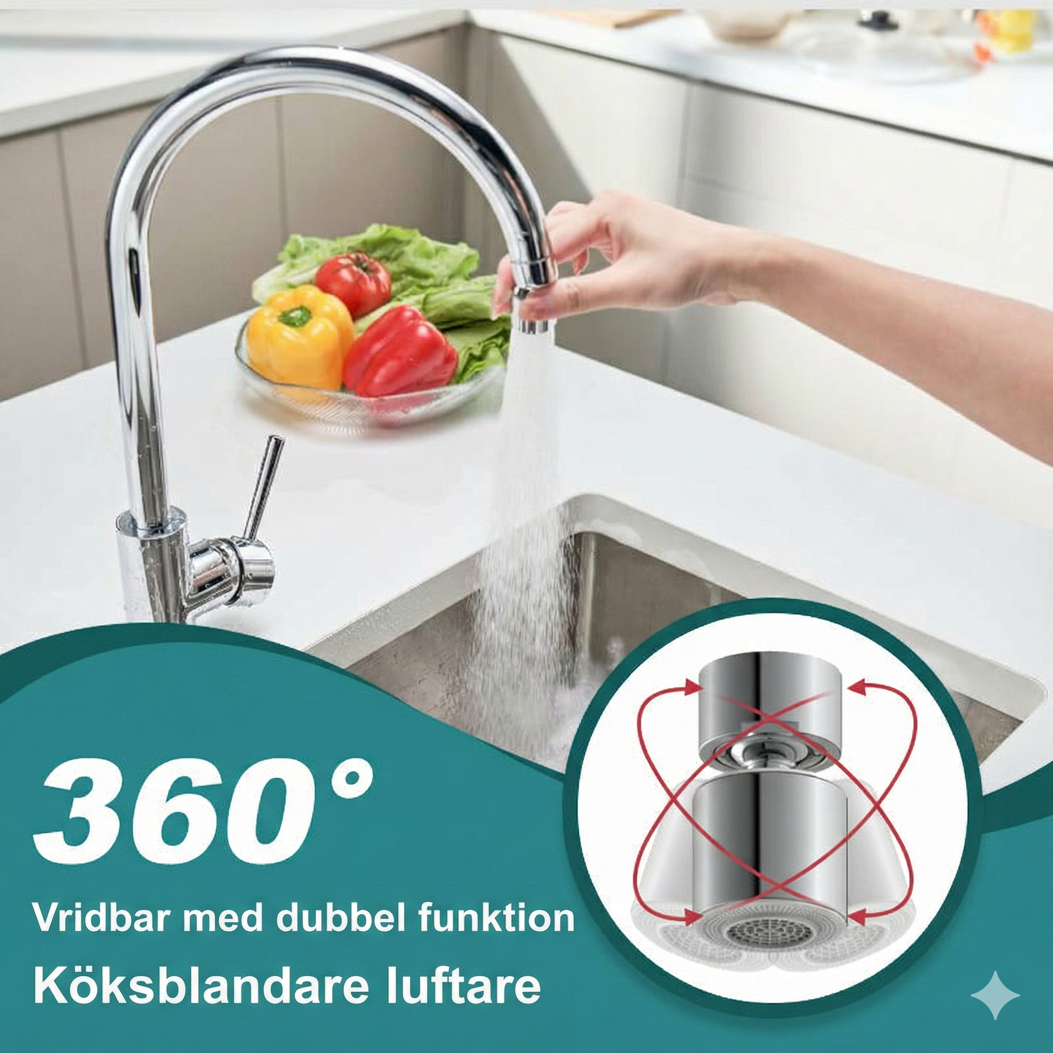 Roterbart Kranmunstycke i Koppar med Två Strållägen och Inbyggt Filter ...
